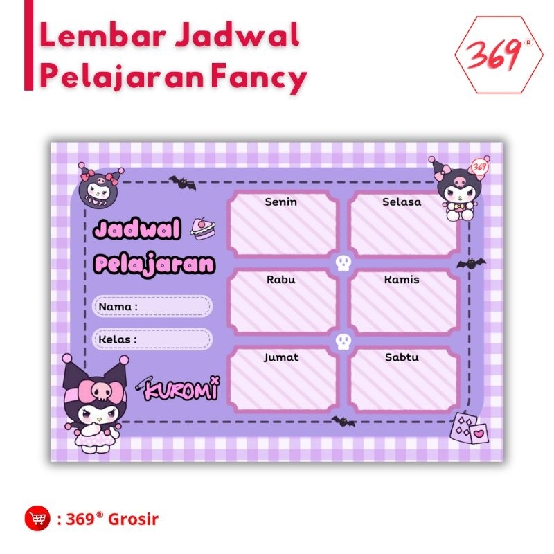 369 - Lesson Schedule Poster / Class Schedule CHARACTER - Kuromi - SANRIO JADWAL STUDENT PRIMARY ...