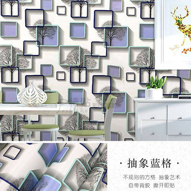 Wallpaper For Walls 3D Blue Square Motif Wallpaper Wall Sticker ...