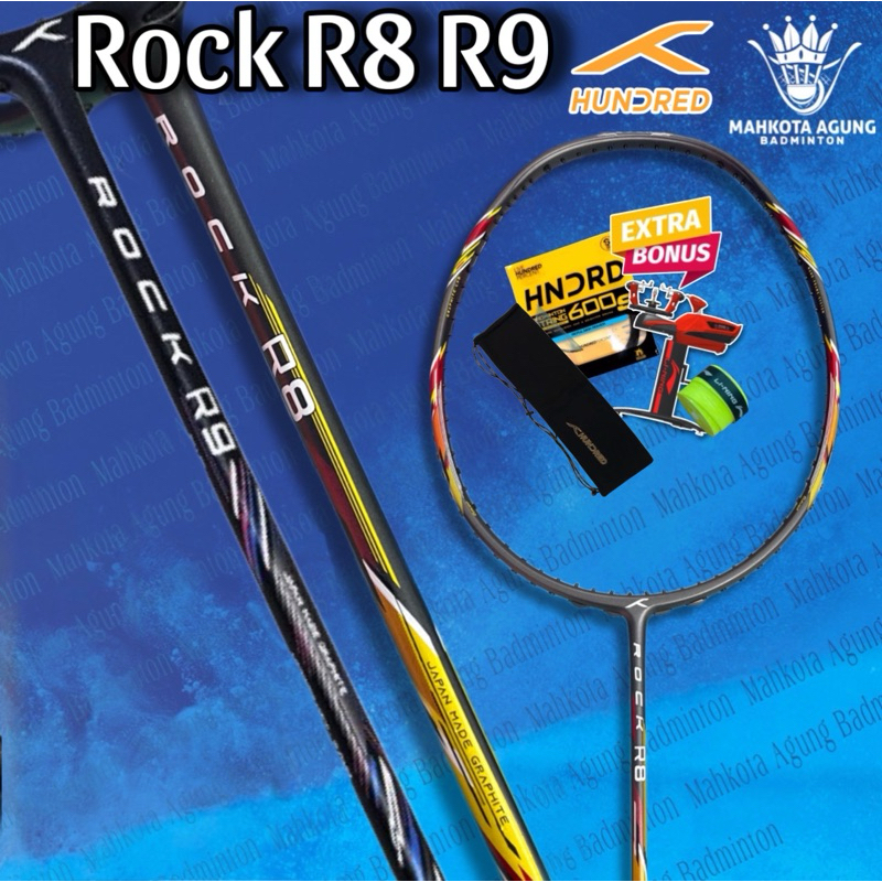 Hundred HNDRD ROCK R9 R8 32 lbs badminton racket bonus bag string grip ...