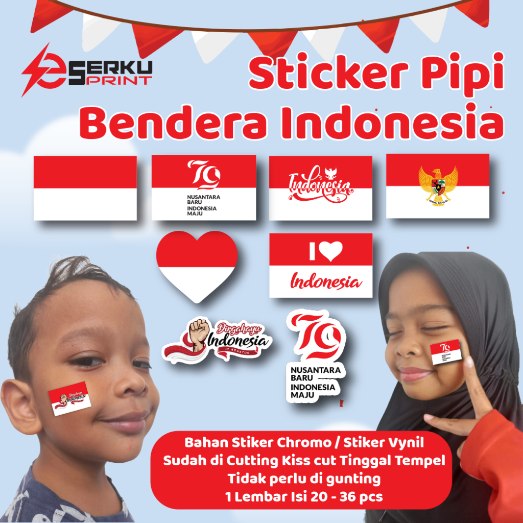 PUTIH MERAH Flag Cheek Stickers - Red and White Cheek Stickers ...