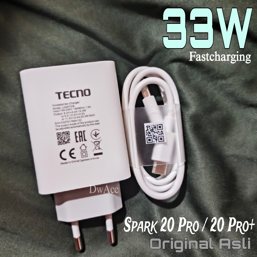 Tecno Spark 20 Pro / Spark 20 Pro+ Charger. Original Fastcharging 33W ...