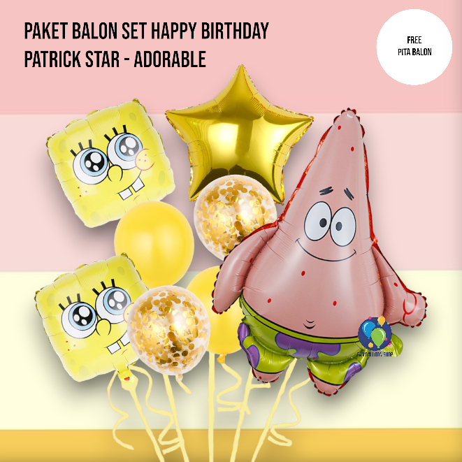 Patrick Star D Balloon Birthday Package / Happy Birthday Decoration Set ...