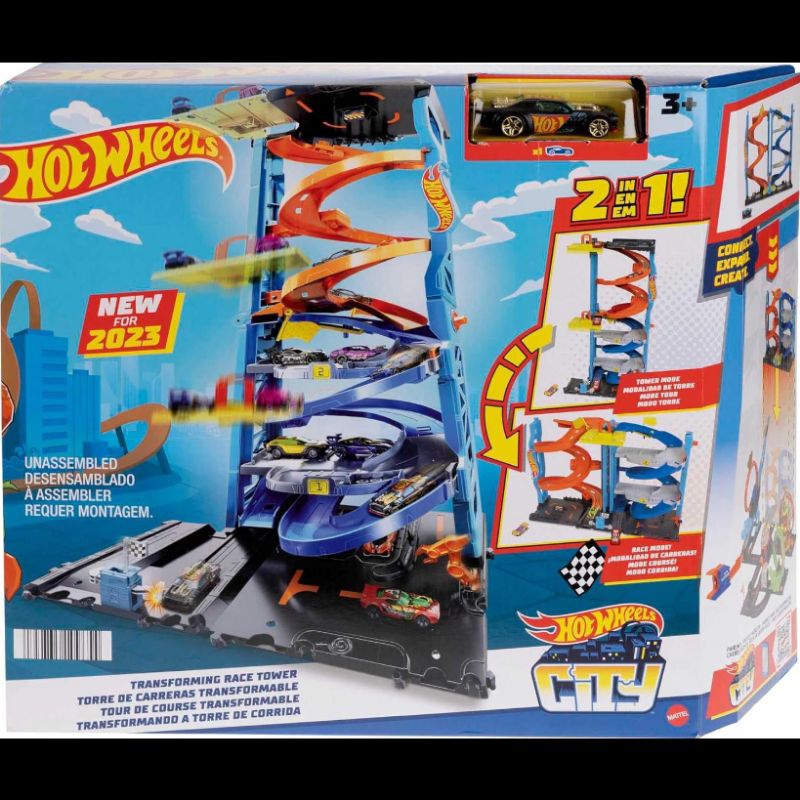 Hot wheels city toy car track playset transforming race tower 2in1 ...