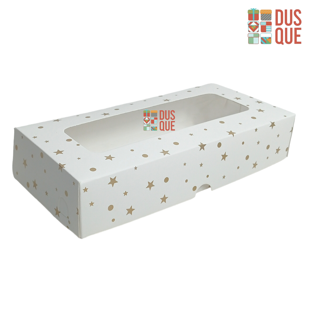 Ivory Cake Box Box Motif 10x20x5 cm Gold Star Polka Dot Ivory Premium ...