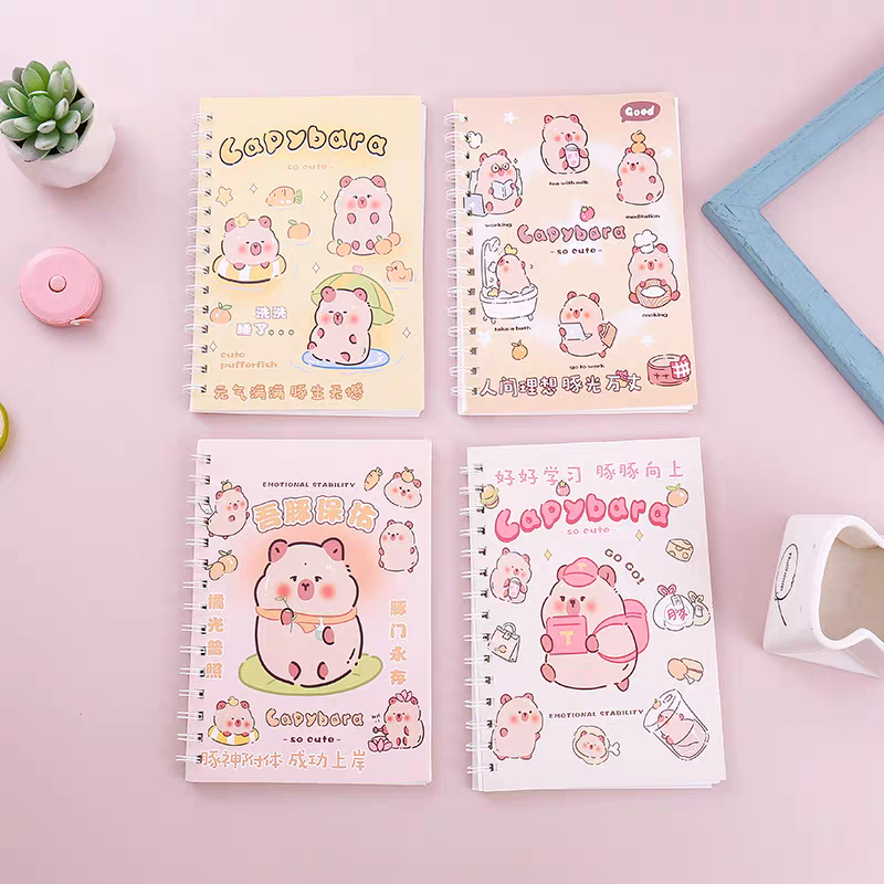 Capybara Motif Spiral Notebook / Cute Capybara Striped Notebook ...