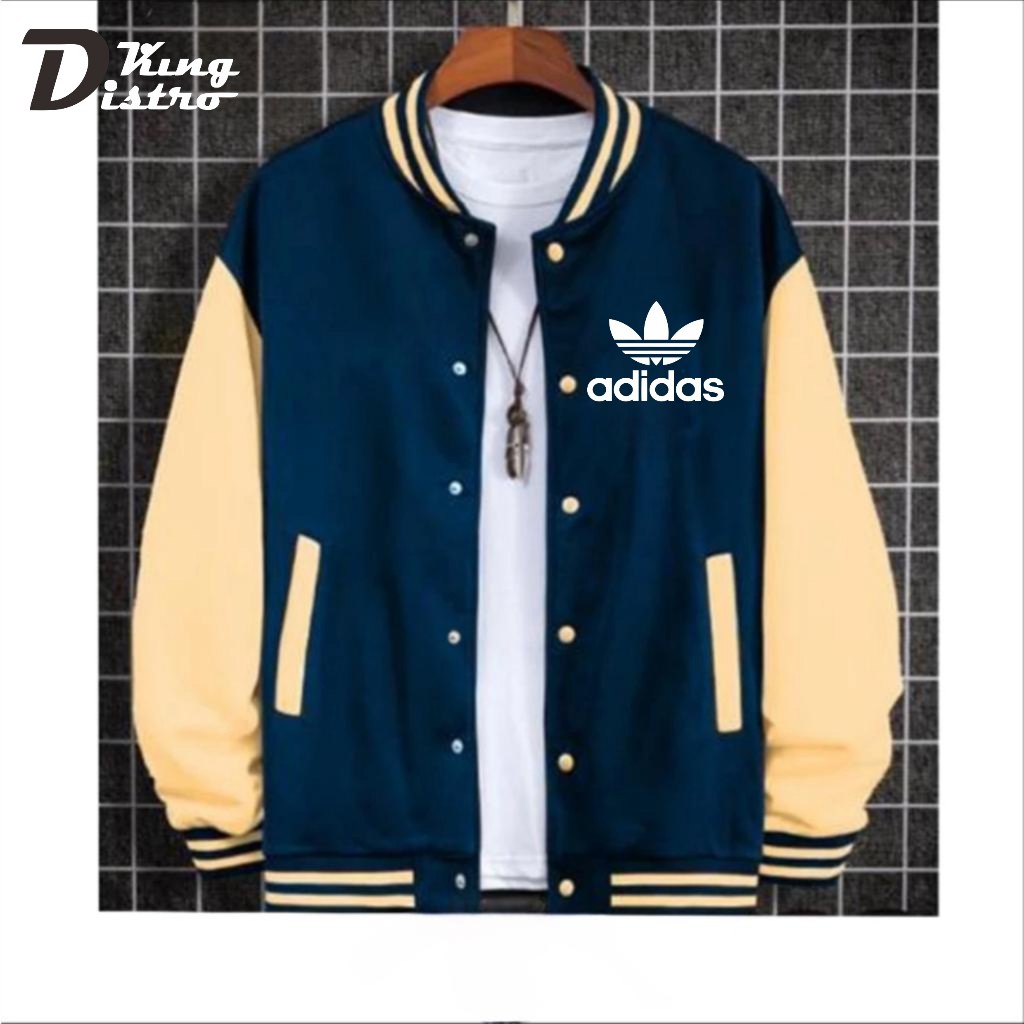 PUTIH Varsity Baseball Jacket Buttons ADS Flower Text White Varsity ...