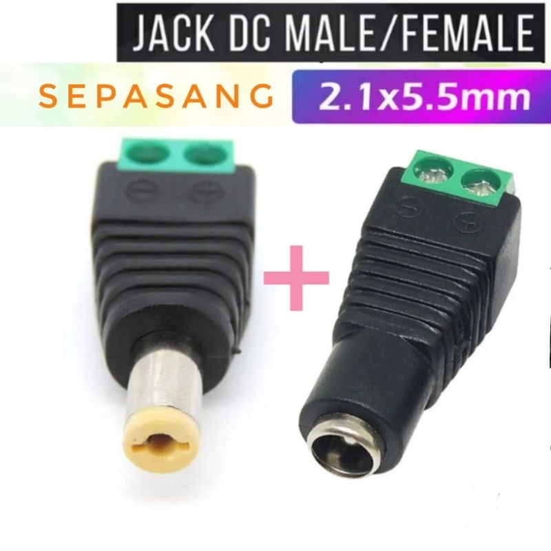 Pair of Male+Female Connector Plugs 2.1mm X 5.5mm Led Strip Cctv Camera ...