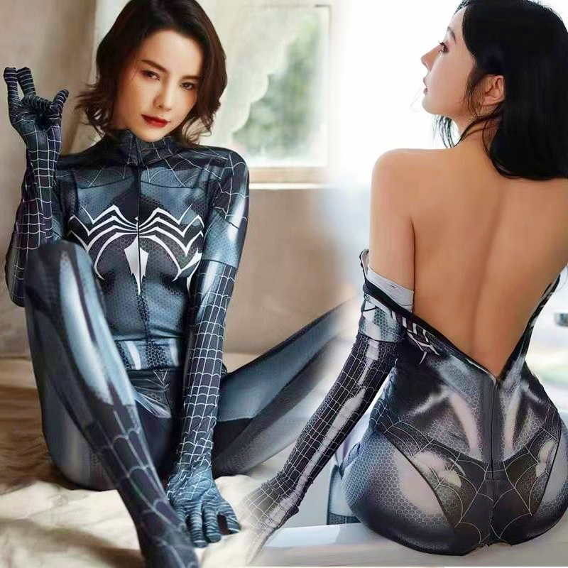 Cosplay Spiderwoman Halloween Bodysuit Women Costume Playsuits Jumpsuit Sexy Spiderman | Shopee ...