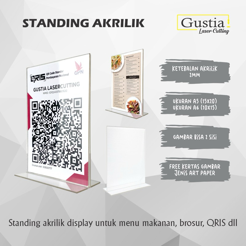 Qris Acrylic Standing Display | Food Menu Acrylic Board | Table Acrylic ...