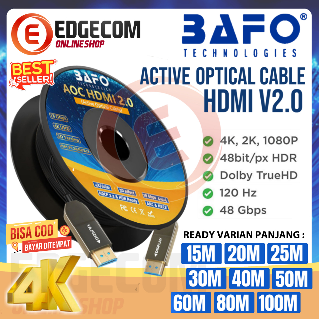 Bafo HDMI Cable FO Fiber Optic V2.0 4K 3D ARC 20/25/30meter Original ...