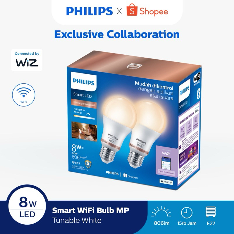 [Exclusive Shopee] Philips Smart Wifi LED Multipack Lamp 8W Contents 2 ...