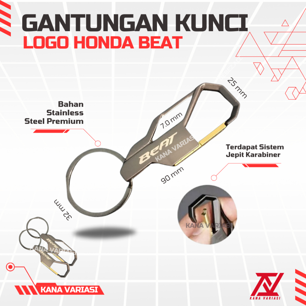 GANTUNGAN Keyless Motorcycle Keychain Honda Beat Logo Premium Stainless ...