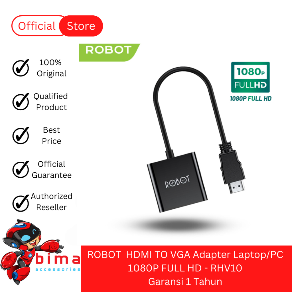 Robot HDMI TO VGA Adapter Laptop Notebook PC Computer Projector Gaming ...