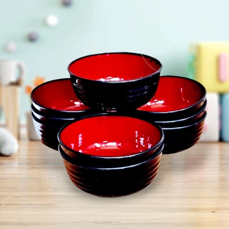 MERAH HITAM Dozens of Red and Black Plastic Japanese Ramen Bowls ...
