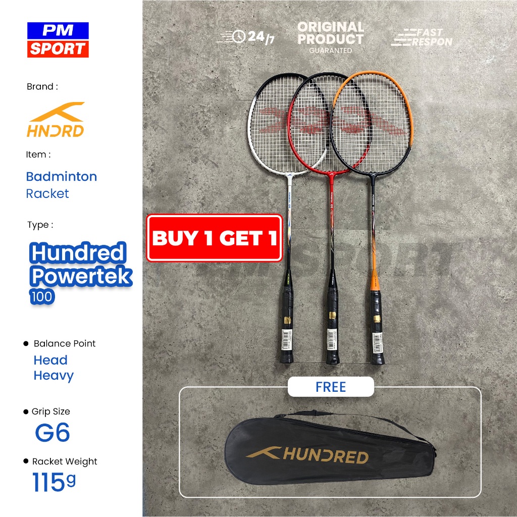 Hundred POWERTEK BADMINTON / BADMINTON RACKET 100 1 SET 2 PCS ORIGINAL ...