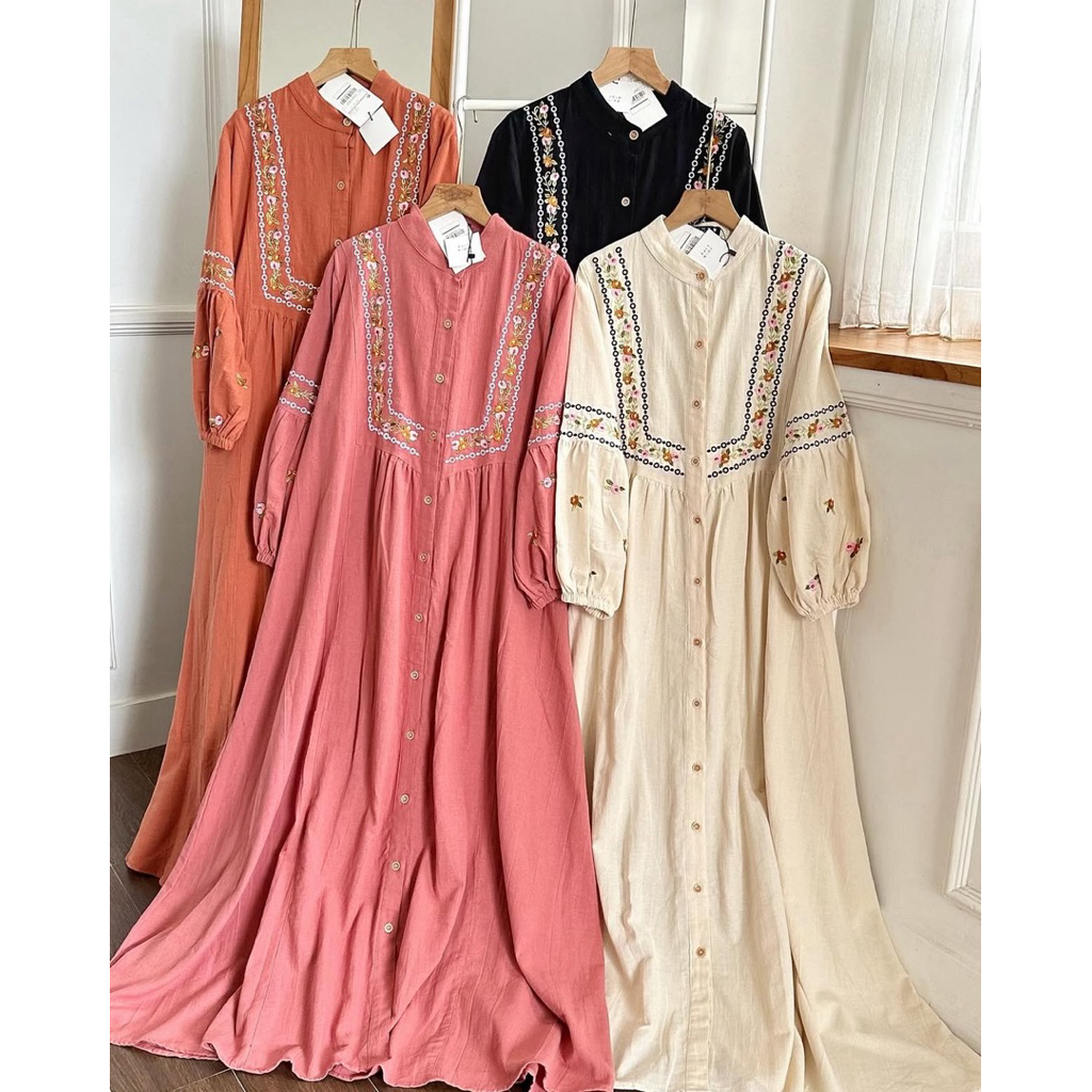 SABINE DRESS MAXY EMBROIDERED MAXY CRINGKEL AIRFLOW | Shopee Malaysia