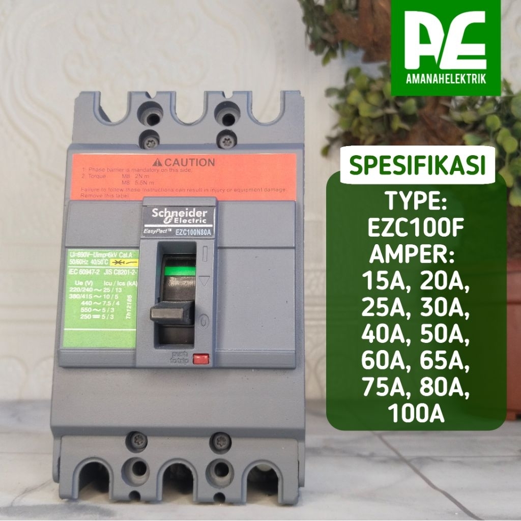MCCB BREAKER SCHNEIDER EASYPACT EZC100F 15A, 20A, 25A, 30A, 40A, 50A, 60A, 65A, 70A, 75A, 80A ...