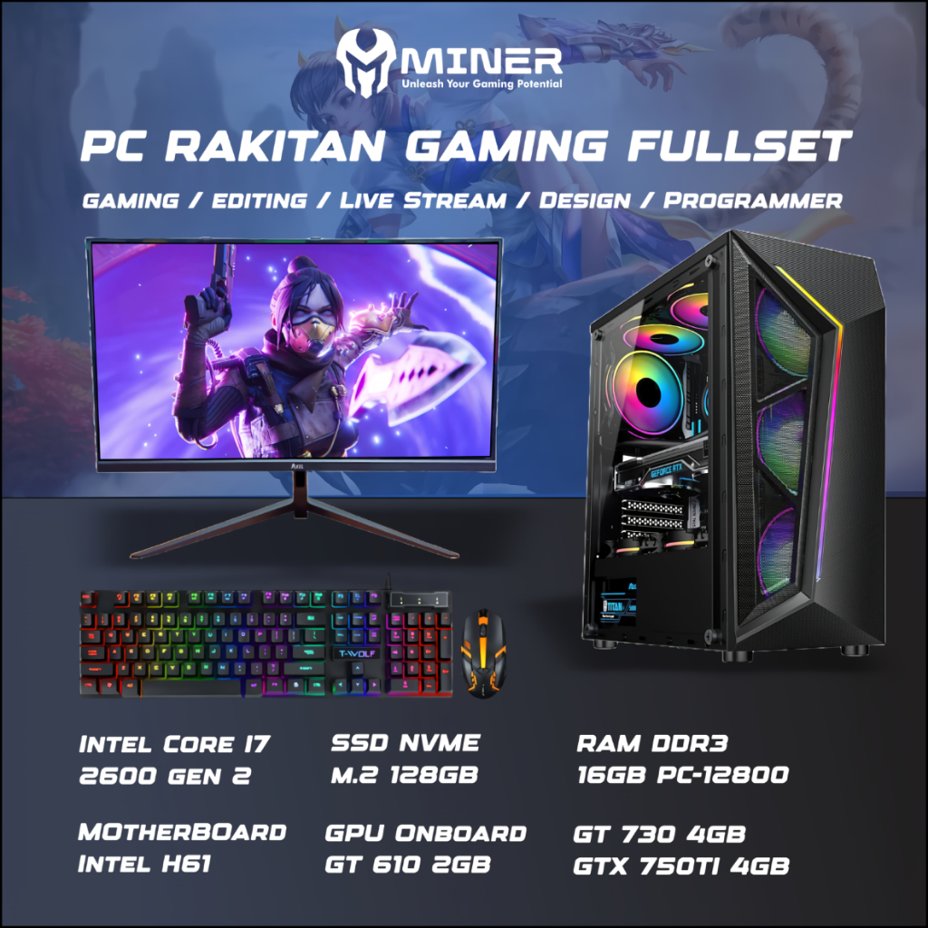 Gaming Assembled PC Full Set Design Intel Core I7 2600 SSD NVME 128GB ...