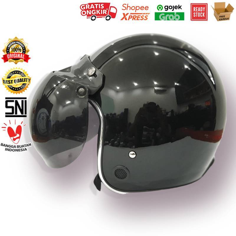 Retro Bogo Helmet / Chrome Black Gloss Silver ANT List + Glass | Shopee ...