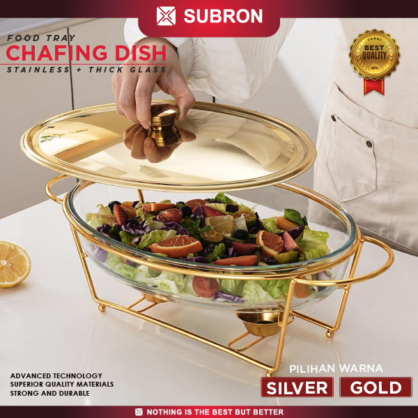 Subron Food Tray Chafing Dish Heater Thick Glass 3 Liter Oval ...