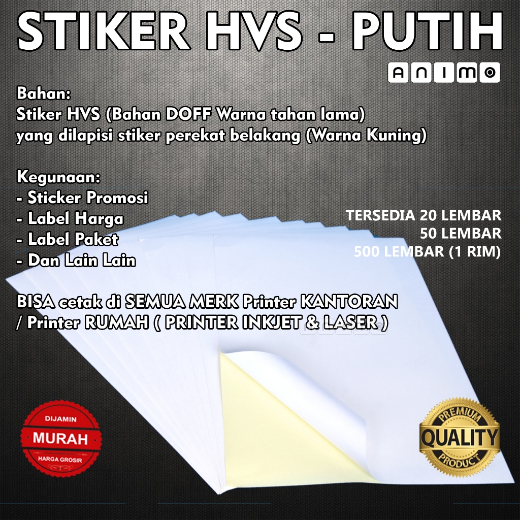 Doff White HVS Sticker A4 contains 20 sheets - White Matte HVS Sticker ...