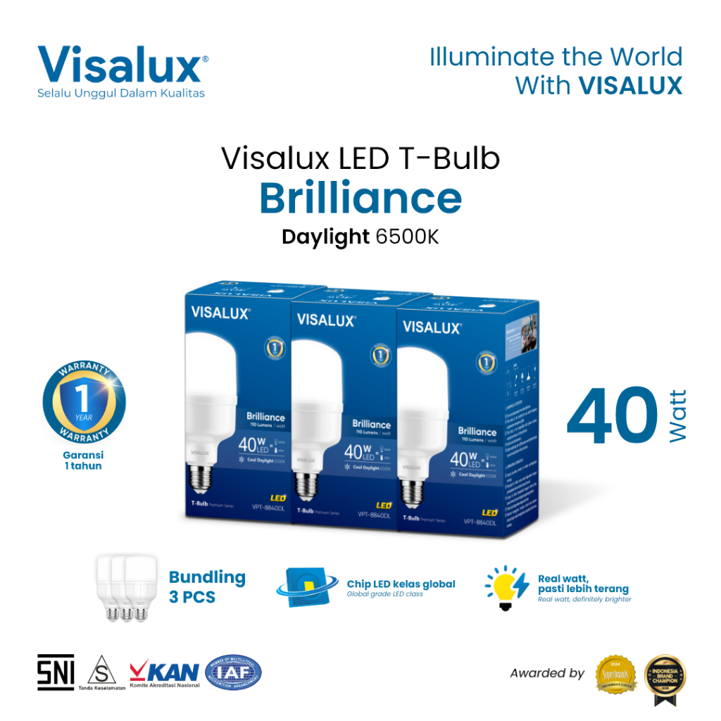 Visalux LED Lamp T-Bulb Brilliance 6500K Daylight White 40W - Bundling ...