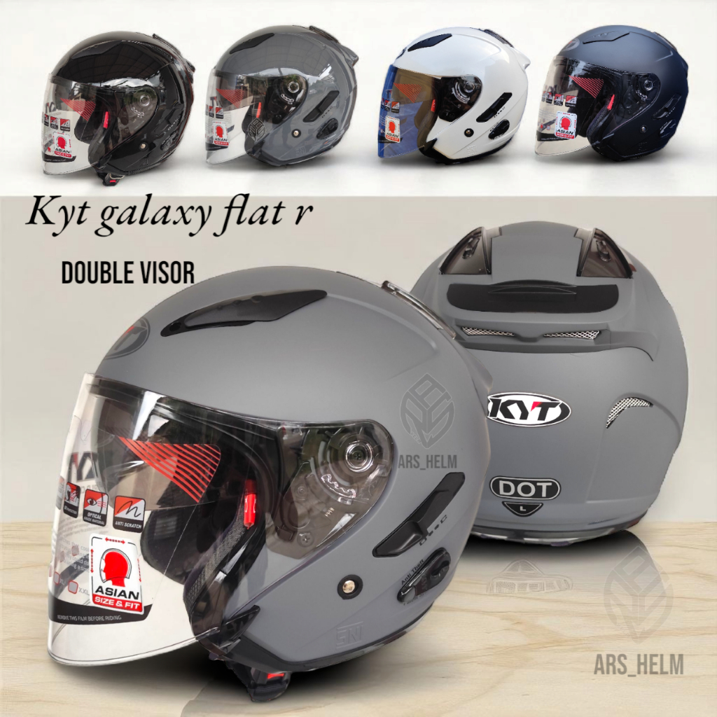 KYT GALAXY FLAT R DOUBLE VISOR I HALF FACE HELMET \all color variants ...