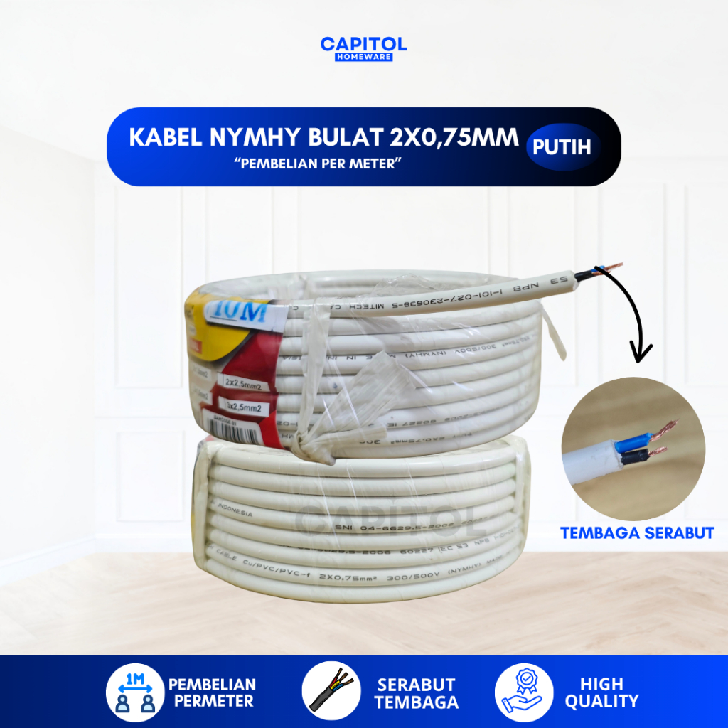 Capitol NYMHY Fiber Cable Round 2X0.7MM PERMETER SNI Quality | White ...