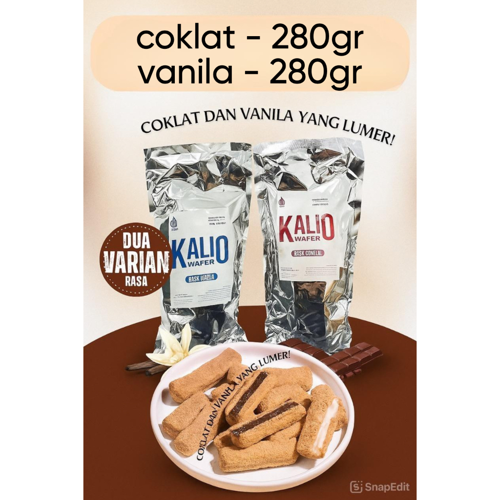 Kalio Wafer 280gr Snack Wafer Filled with Chocolate & Vanilla, Melted ...