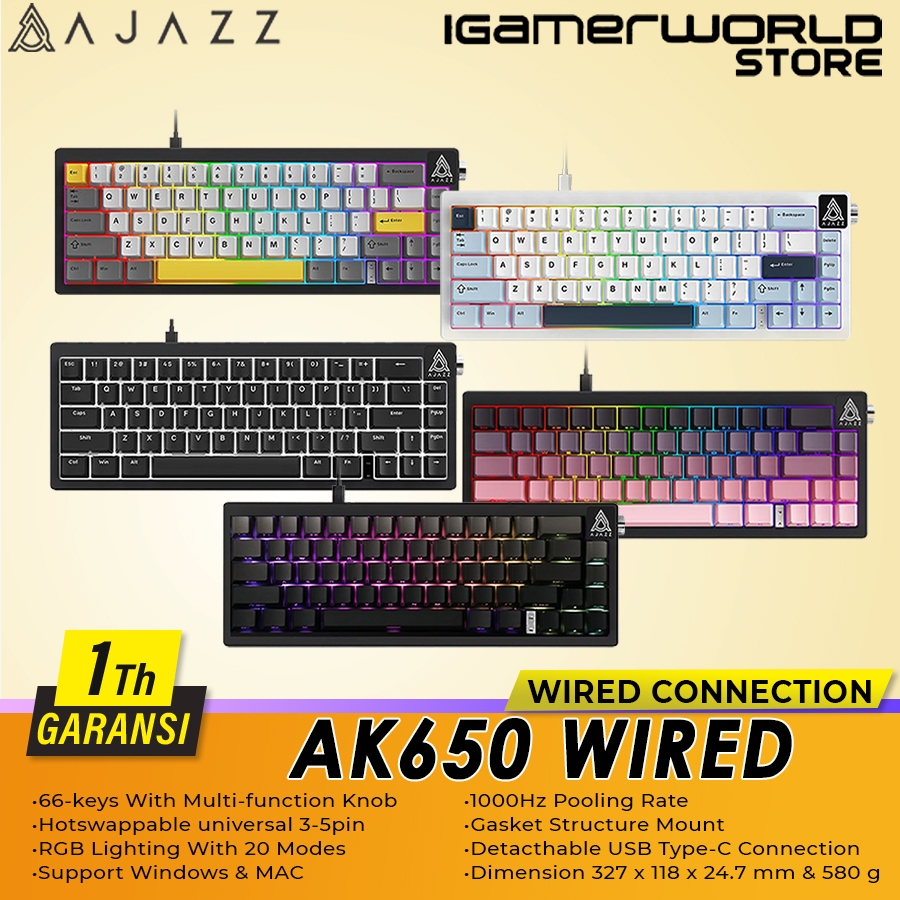 Ajazz AK650 Wired RGB Hotswap 5pin Gasket Structure Mechanical Gaming ...