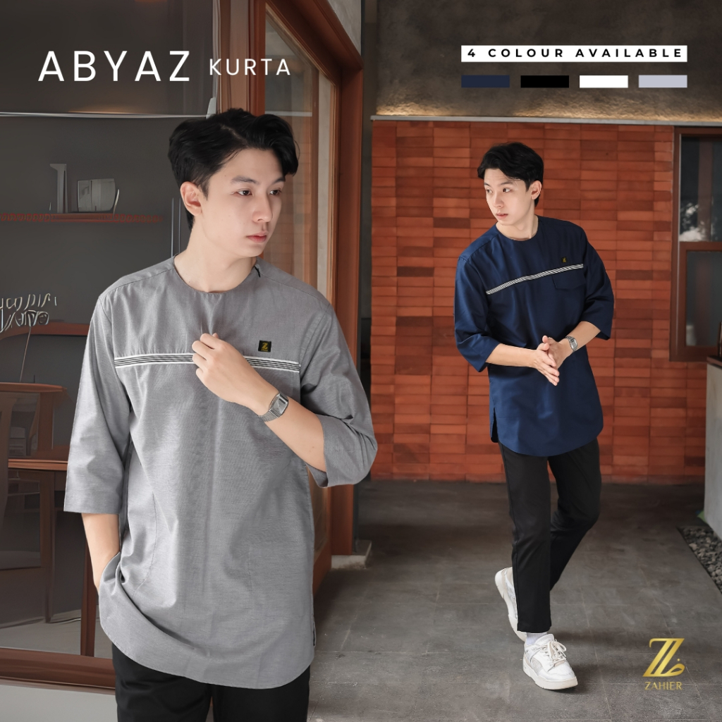 ZAHIER Kurta Casual Abyaz Zipper Shoulder Sleeve 3/4 Premium Modern ...
