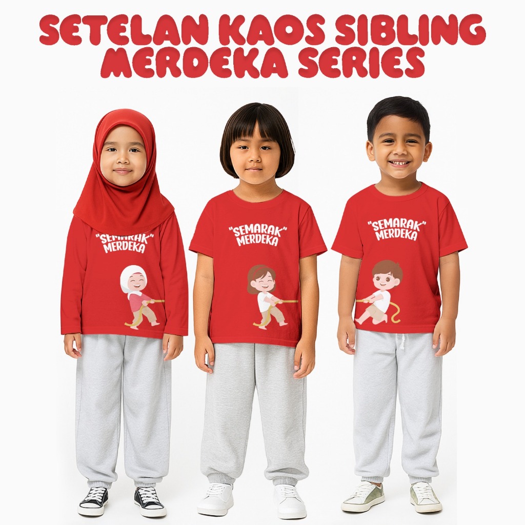 MERAH Merdeka Casual Suit Red Shirt Short Sleeve Long White Training ...