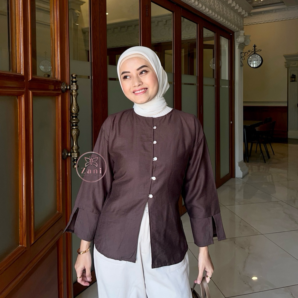 KEMEJA Zani - Tyla Blouse Women's Top, Jumbo Linen Crop Shirt, Simple Buttons | Shopee Malaysia