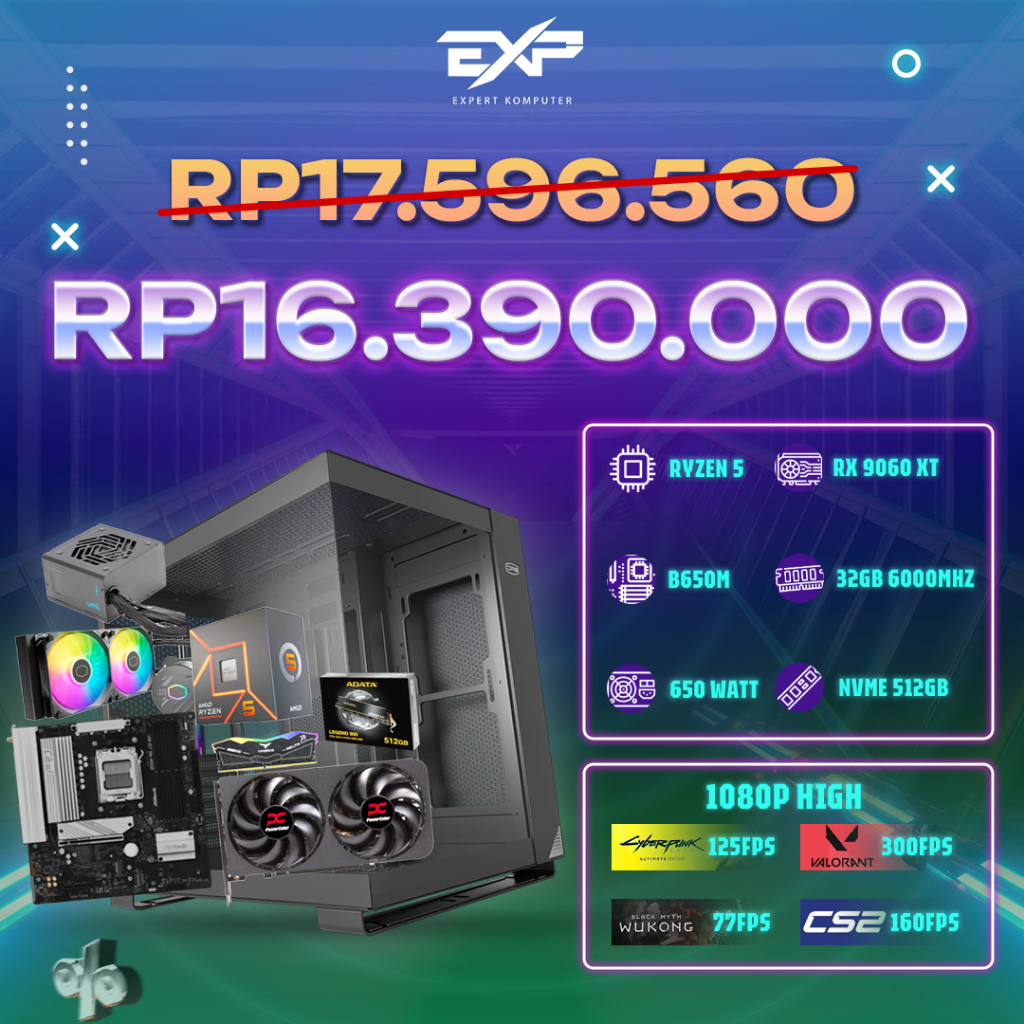 EXP PC Gaming | Ryzen 7500F | RX 9060 XT 16GB | RAM 32GB | Wi-Fi | Assembled PC | Shopee Malaysia