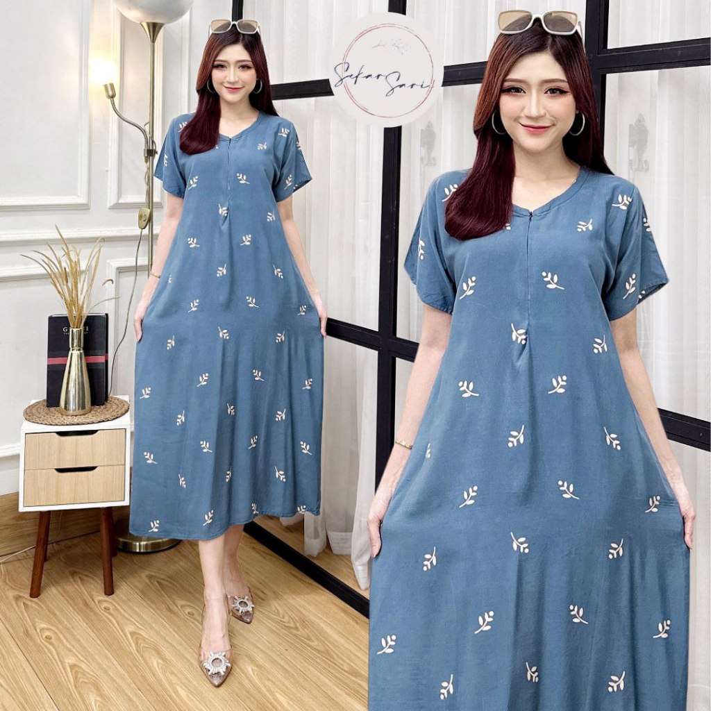 Women's Rayon Grade A Busui Daster Front Zipper Modern Daster Nightgown ...