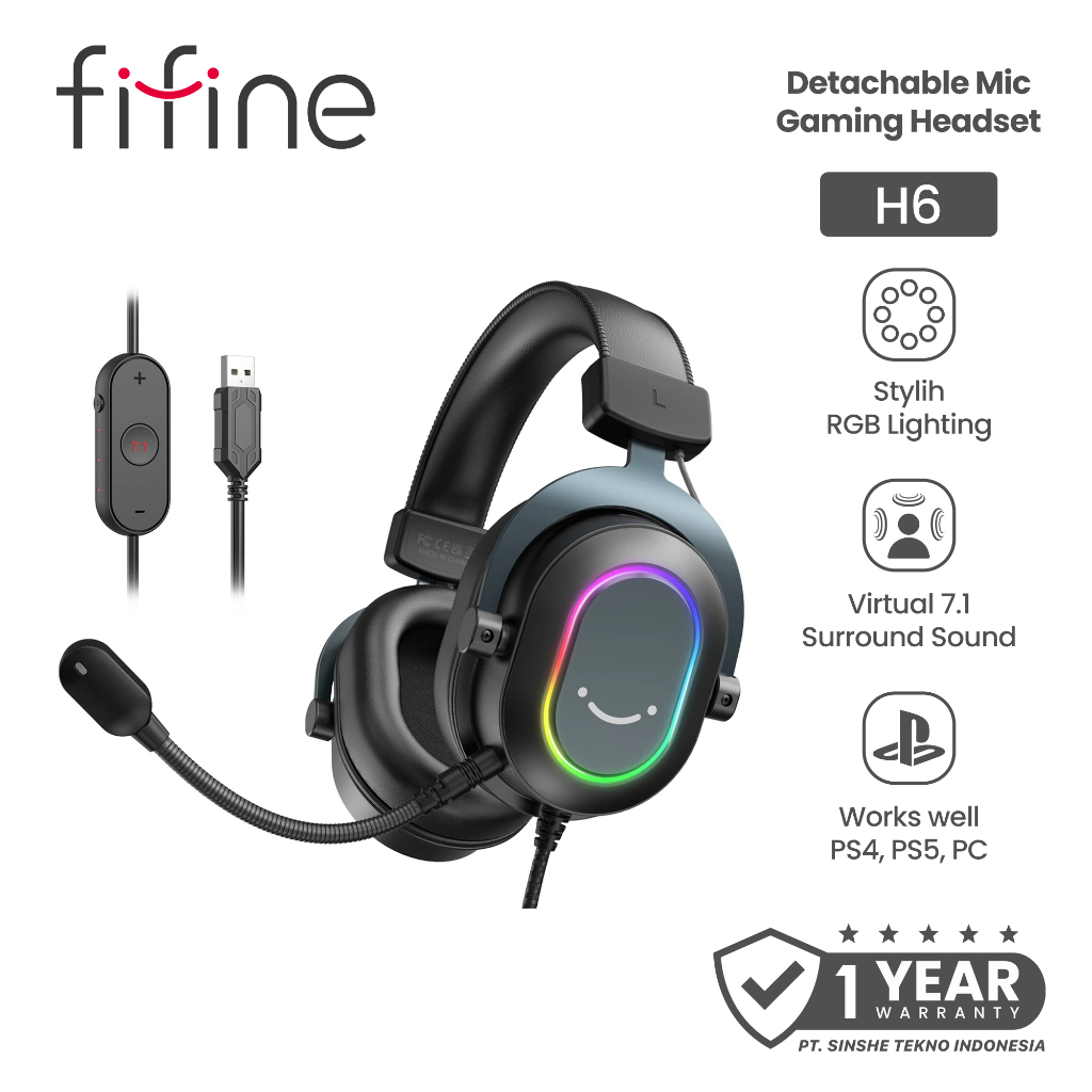 FIFINE H6 Gaming Headphone RGB USB Gaming Headset VIRTUAL SURROUND 7.1 ...