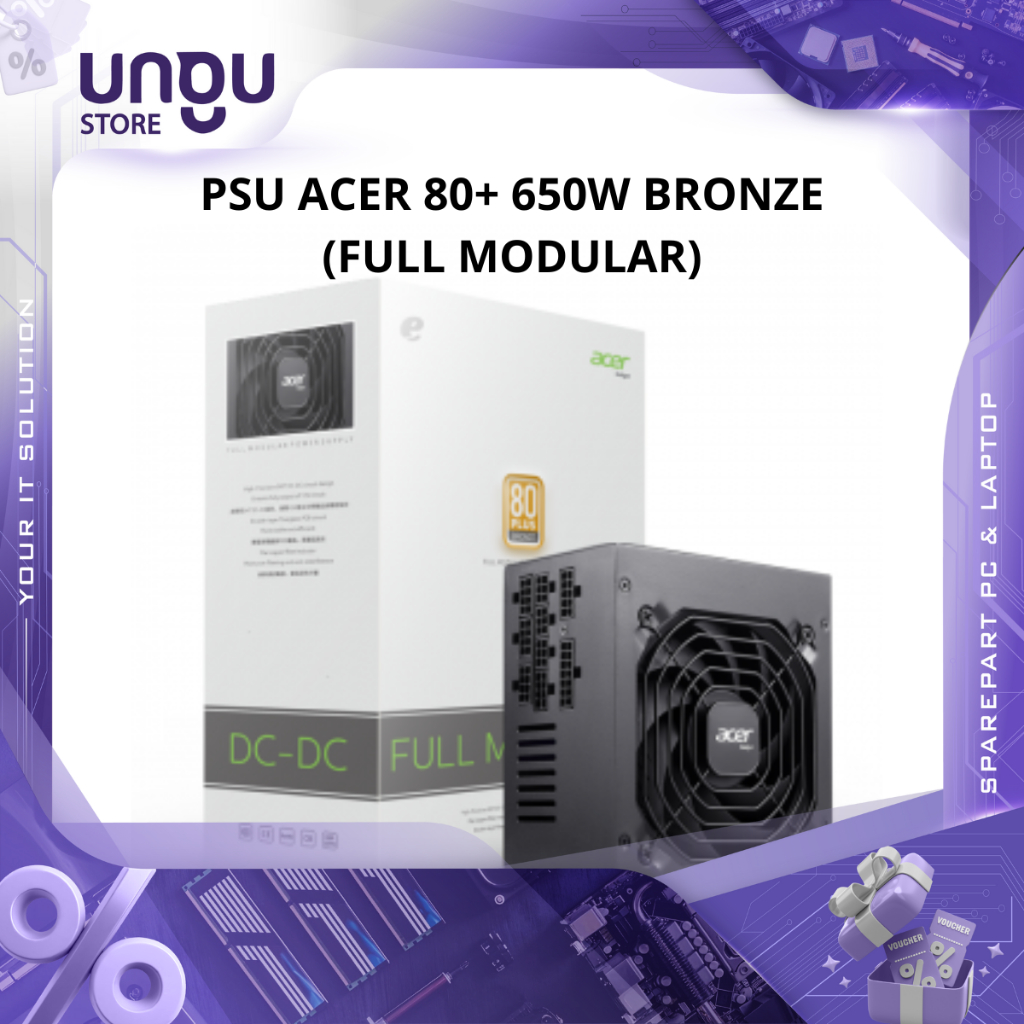 Acer 80+ 650W Bronze PSU PC Computer 80+ Full Modular Power Supply 650 ...