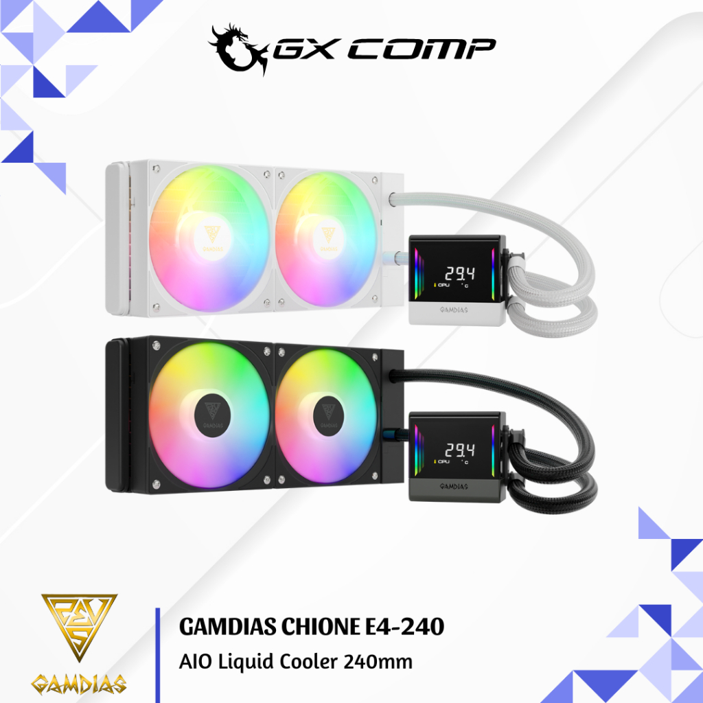 GAMDIAS CHIONE E4-240 Black & White AIO Liquid Cooler 240mm with LCD ...