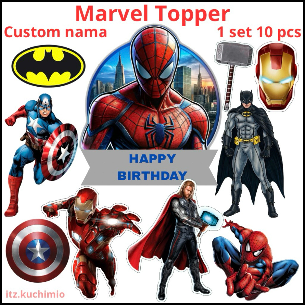 Marvel Topper Kuchimio topper set 10 pcs happy birthday superhero ...
