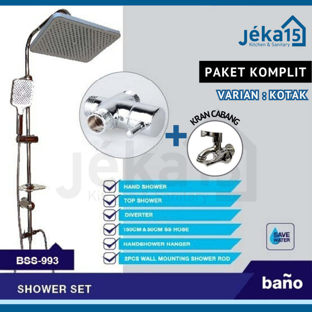 Bano Shower Set Chrome Pole – Square & Round Head | Luxury Shower Set ...