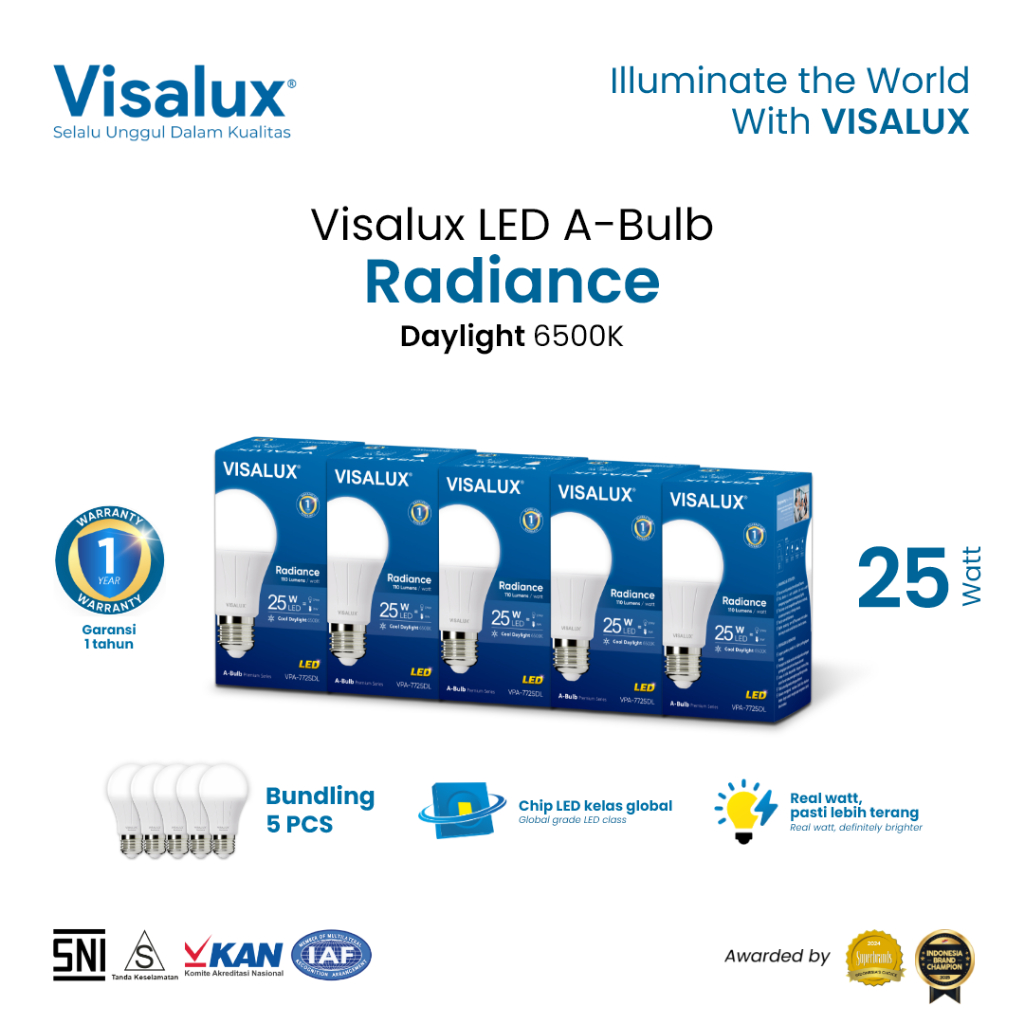 Visalux LED A-Bulb Radiance 6500K Daylight White 25W Lamp - Bundling ...