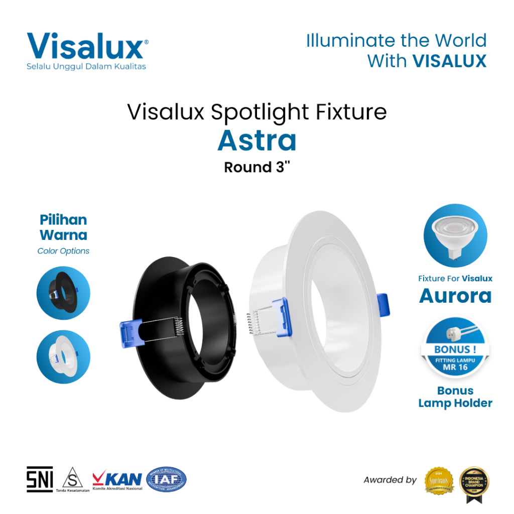 Visalux Astra Body Spotlight Fixture Round 3 Inch MR16 Black / White ...