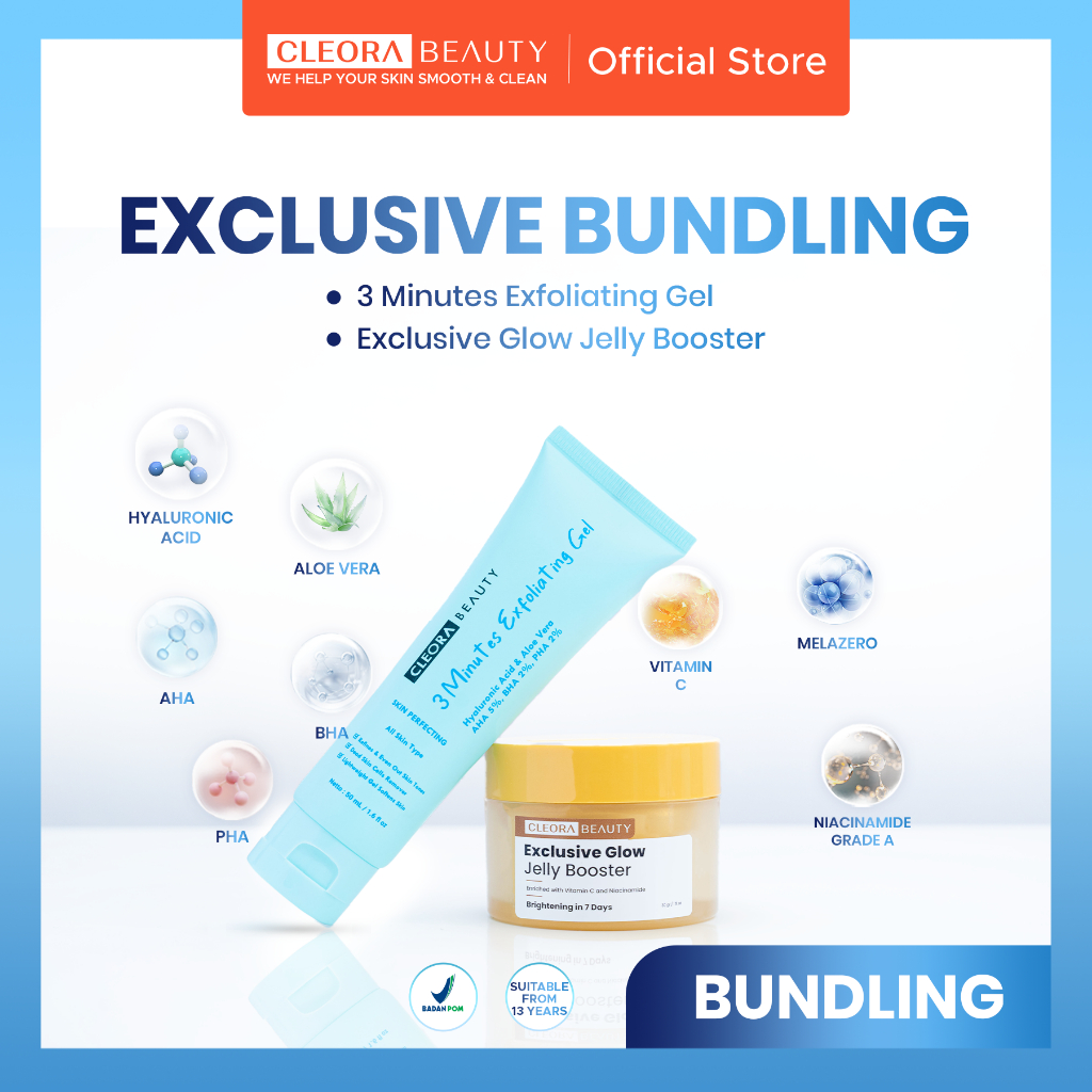 Cleora Beauty Glow Maximum Package (Exfoliating Gel + Exclusive Glow Jelly Booster Vit C ...
