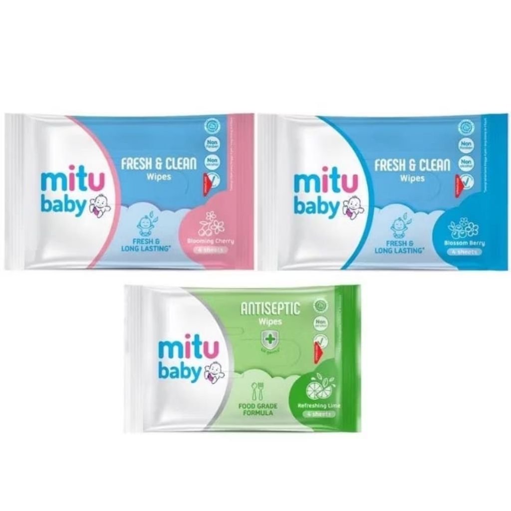 MITU MINI MITU BABY WET TISSUE 4 SHEETS WET WIPES NON ALCOHOL BABY ...
