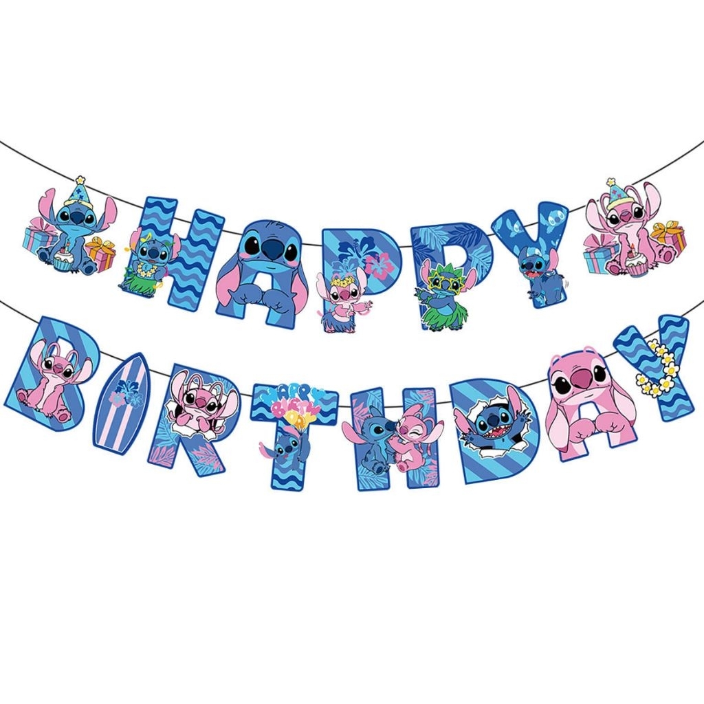 HBD Disney Stitch Bunting Flag lilositch Birthday Balloon Cake Topper ...