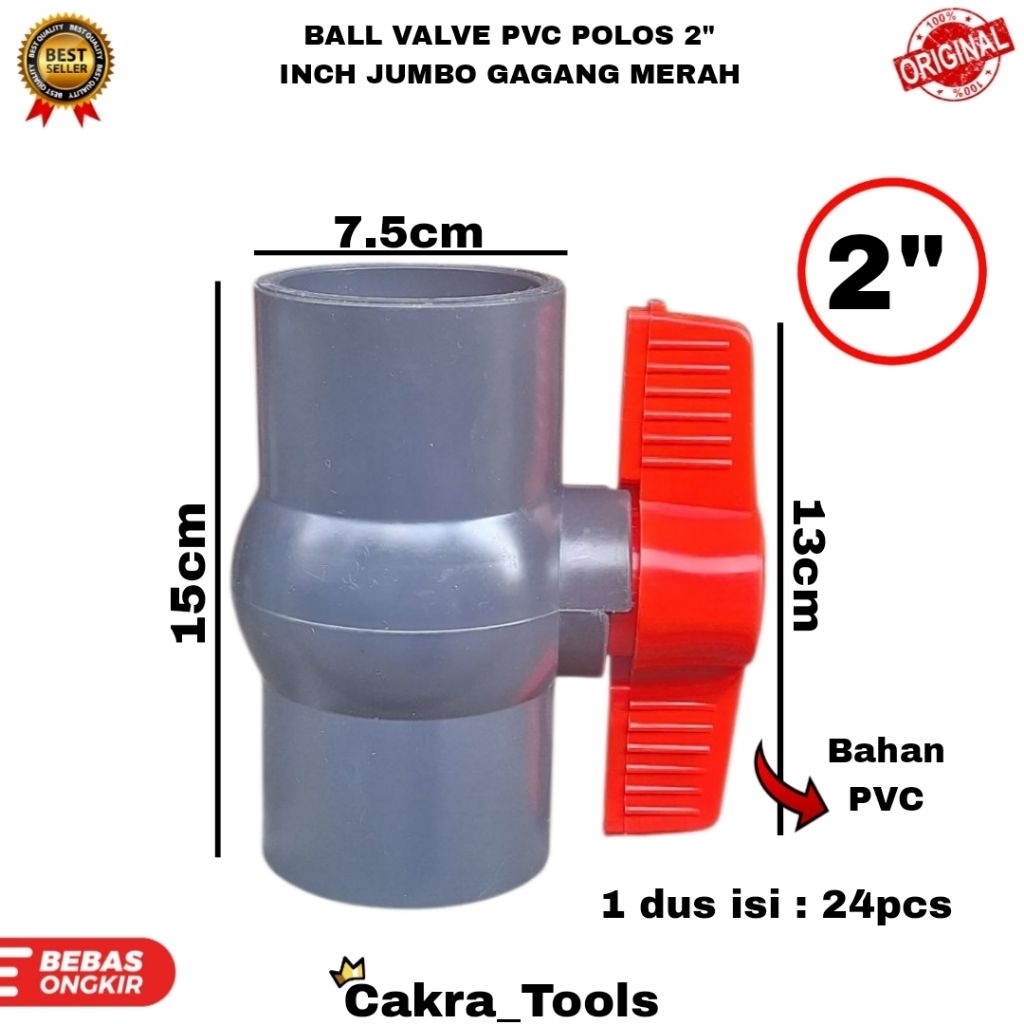 MERAH PLAIN PVC BALL VALVE 2" INCH JUMBO RED HANDLE / PLAIN BALL VALVE ...