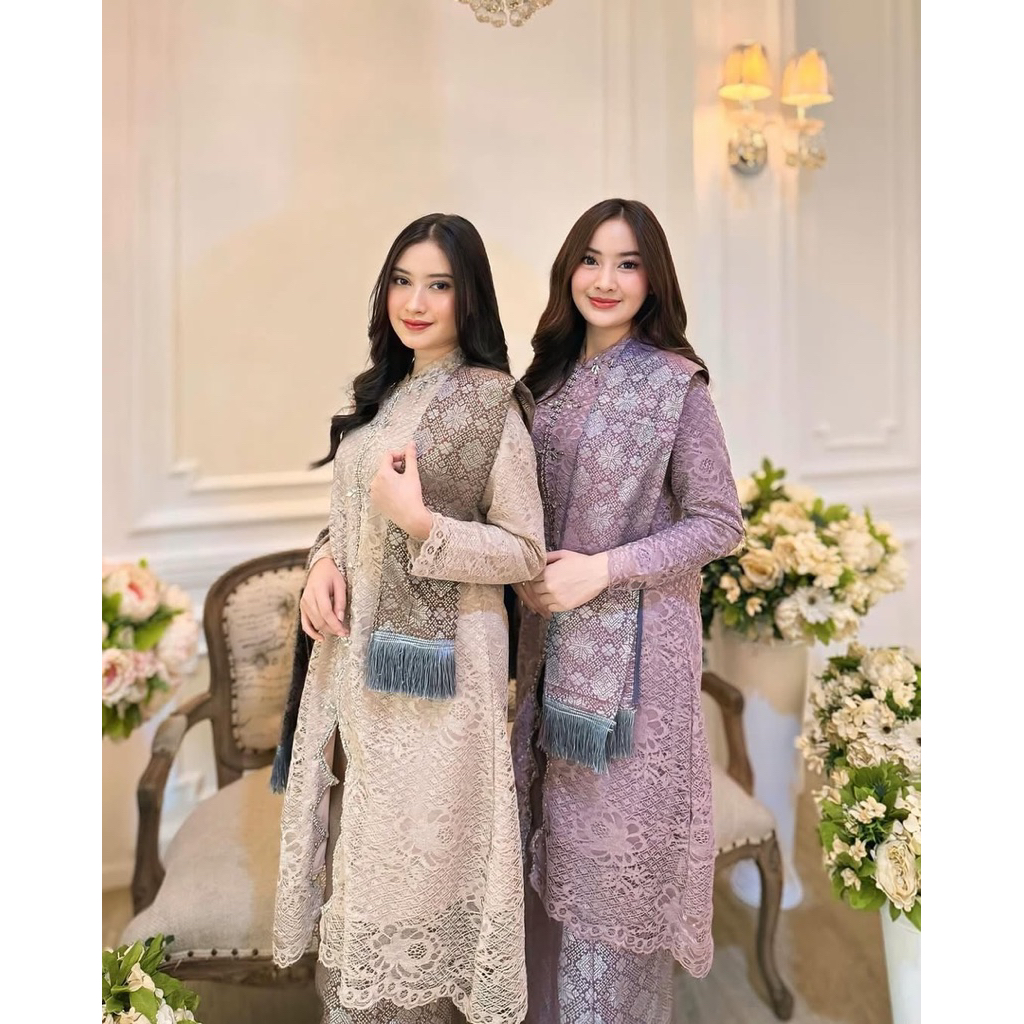 Sequin brocade kebaya set with songket skirt and shawl / MALAY KURUNG ...