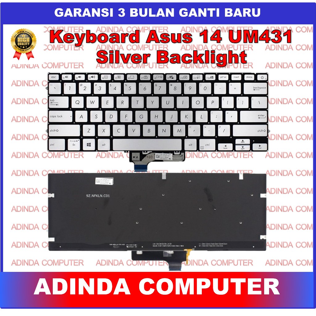 Keyboard Asus Zenbook 14 UM431 UX431FN UX431 Silver Backlight Backlite ...