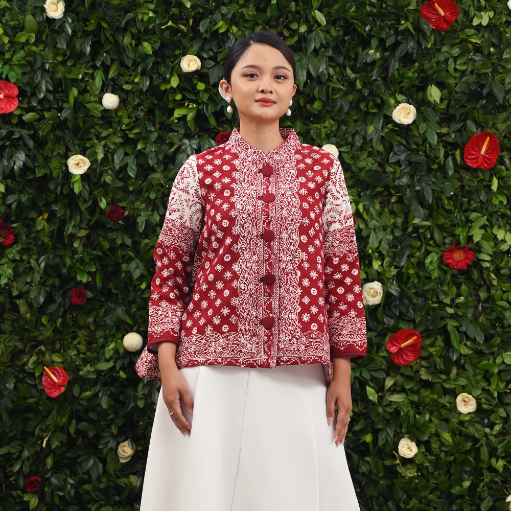 MERAH NONA RARA - Okta Red and White Dobi Button T4431, modern women's ...