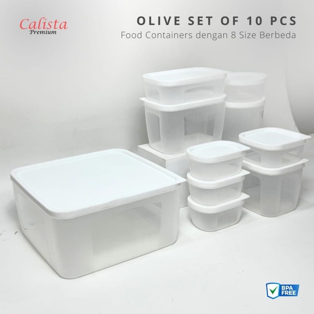CALISTA BOX CONTAINER PREMIUM OLIVE SET 10PCS AESTHETIC FRIDGE STORAGE ...